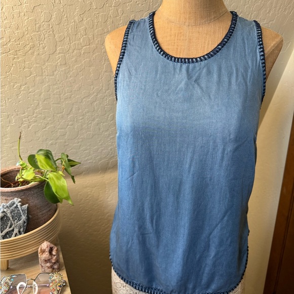 Dex | Tops | Dex Denim Blue Sleeveless Tank Top With Woven Trim | Poshmark